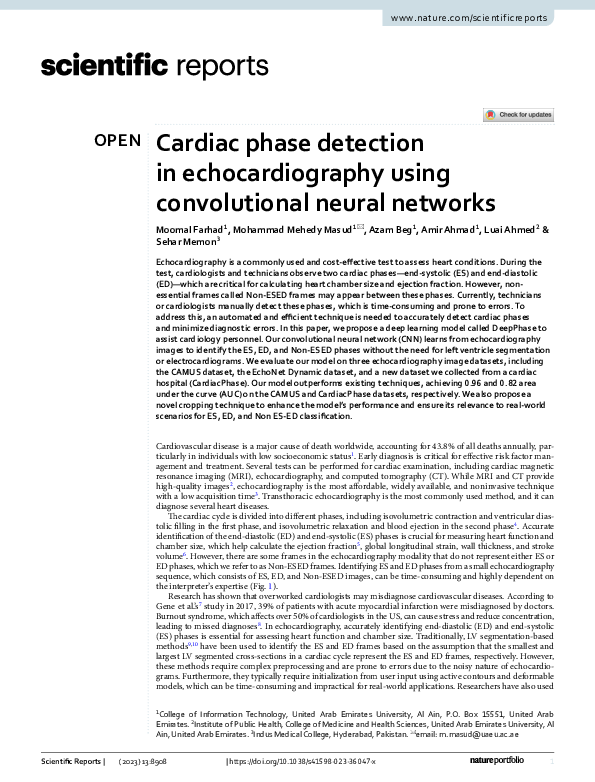 (PDF) Cardiac phase detection in echocardiography using convolutional neural networks