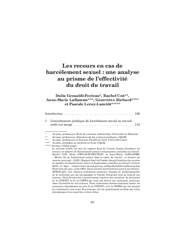 (PDF) Les recours en cas de harcèlement sexuel : une analyse au prisme de l’effectivité du droit ...