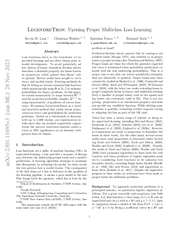 (PDF) LegendreTron: Uprising Proper Multiclass Loss Learning