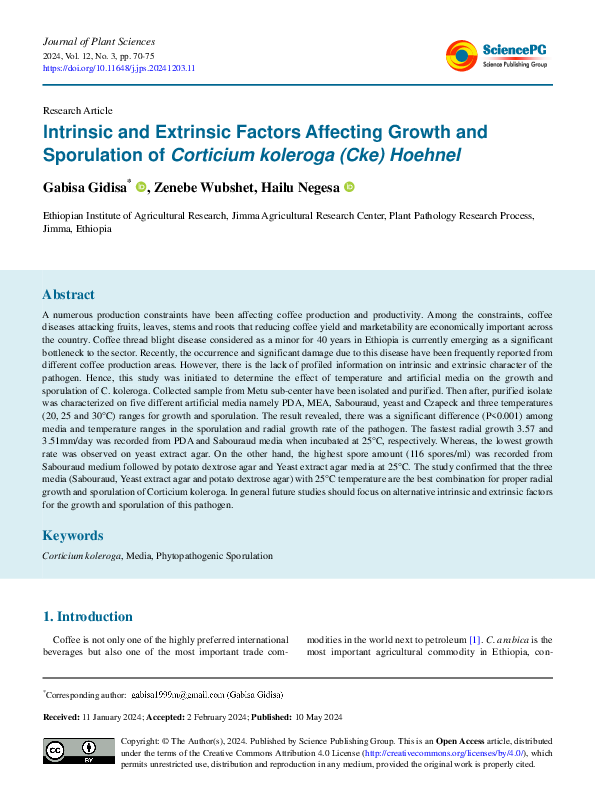 (PDF) Intrinsic and Extrinsic Factors Affecting Growth and Sporulation ...