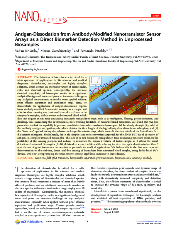 (PDF) Antigen-Dissociation from Antibody-Modified Nanotransistor Sensor Arrays as a Direct ...