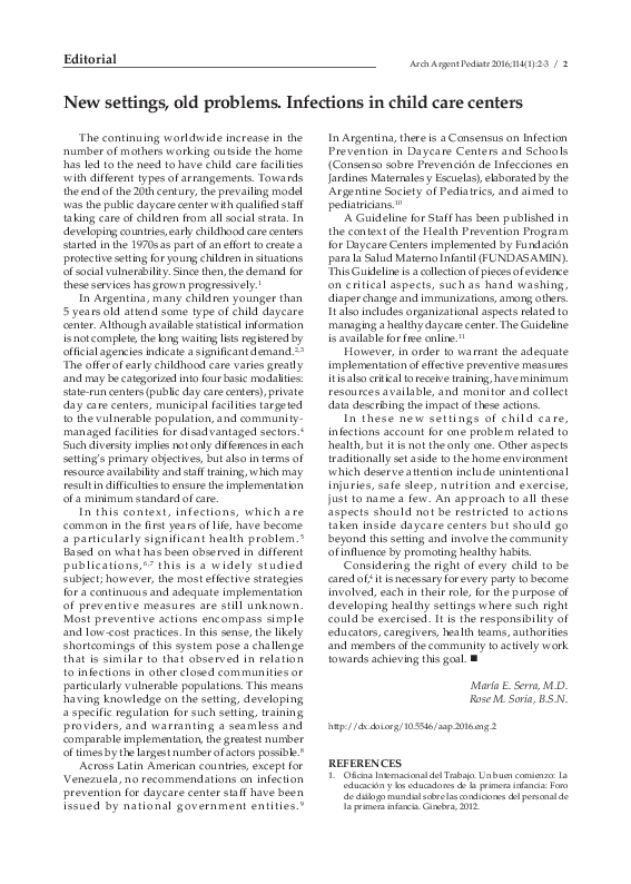 (PDF) New settings, old problems. Infections in child care centers