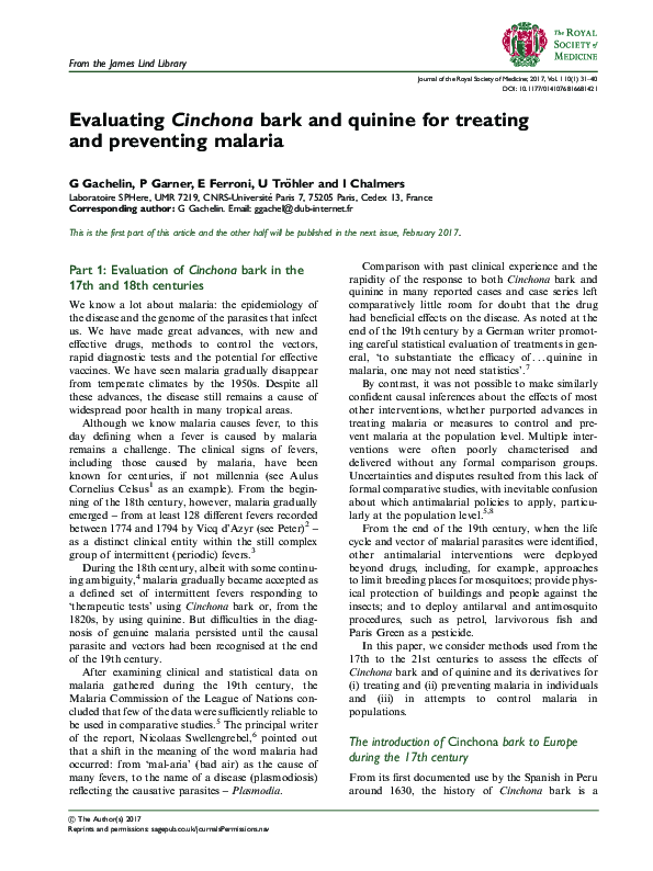 (PDF) Evaluating Cinchona bark and quinine for treating and preventing ...