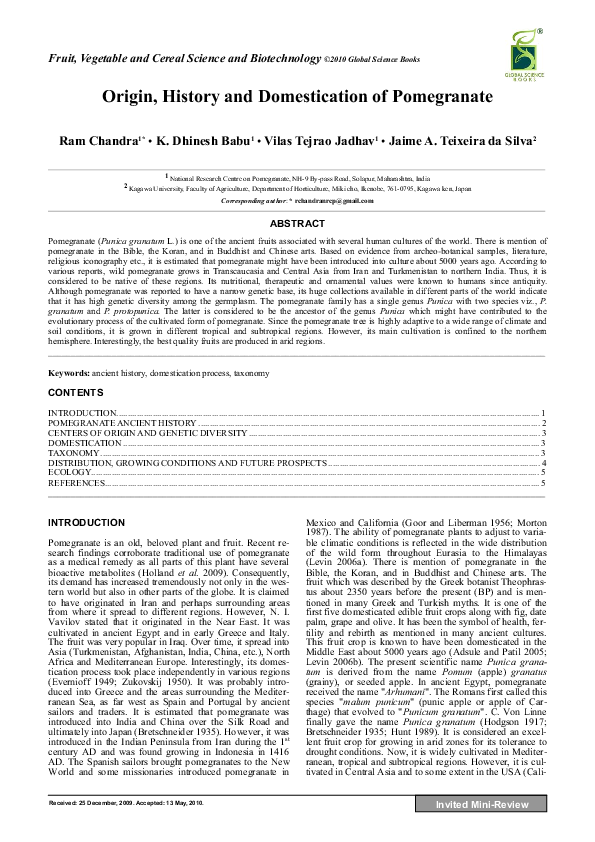 (PDF) Origin, History and Domestication of Pomegranate