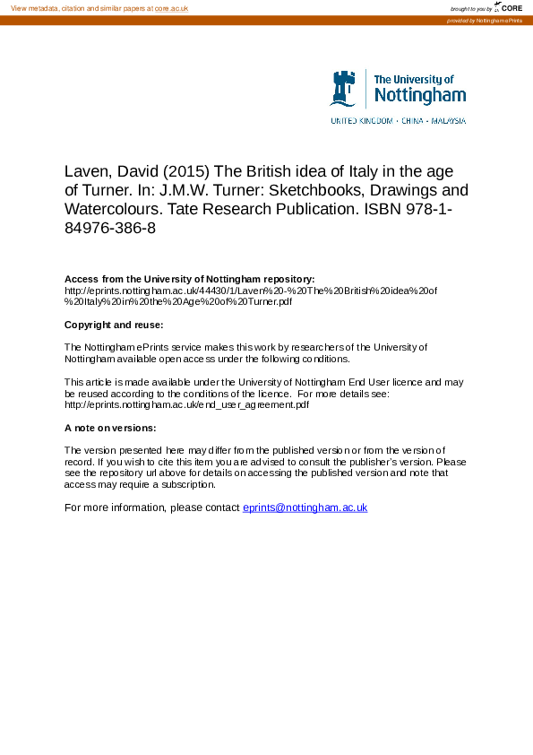 (PDF) The British Idea of Italy in the Age of Turner