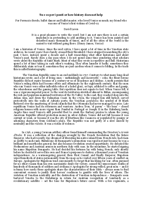 (PDF) Su e Zo Per I Ponti; Or, How History Does Not Help