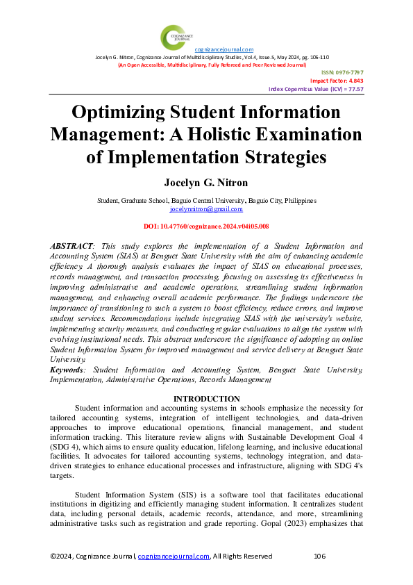 (PDF) Optimizing Student Information Management: A Holistic Examination ...