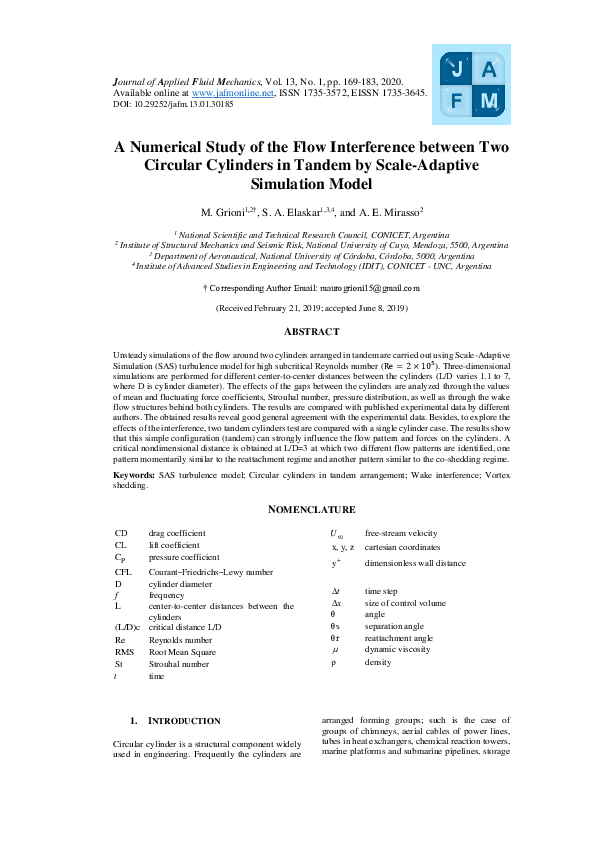 (PDF) A Numerical Study of the Flow Interference between Two Circular Cylinders in Tandem by ...