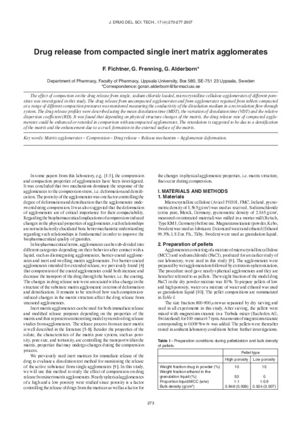 (PDF) Drug release from compacted single inert matrix agglomerates