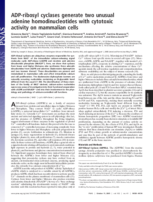 (PDF) ADP-ribosyl cyclases generate two unusual adenine ...