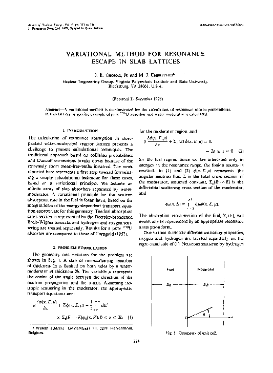 (PDF) Variational method for resonance escape in slab lattices