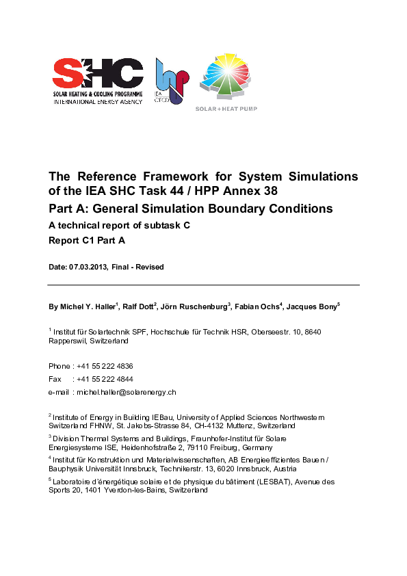 (PDF) Models of Sub-Components and Validation for the IEA SHC Task 44 / HPP Annex 38