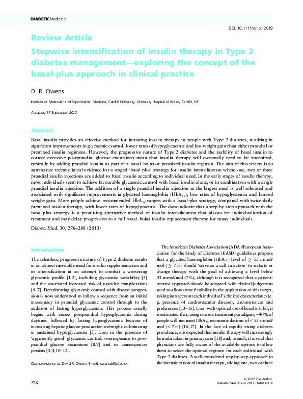(PDF) Stepwise intensification of insulin therapy in Type 2 diabetes ...