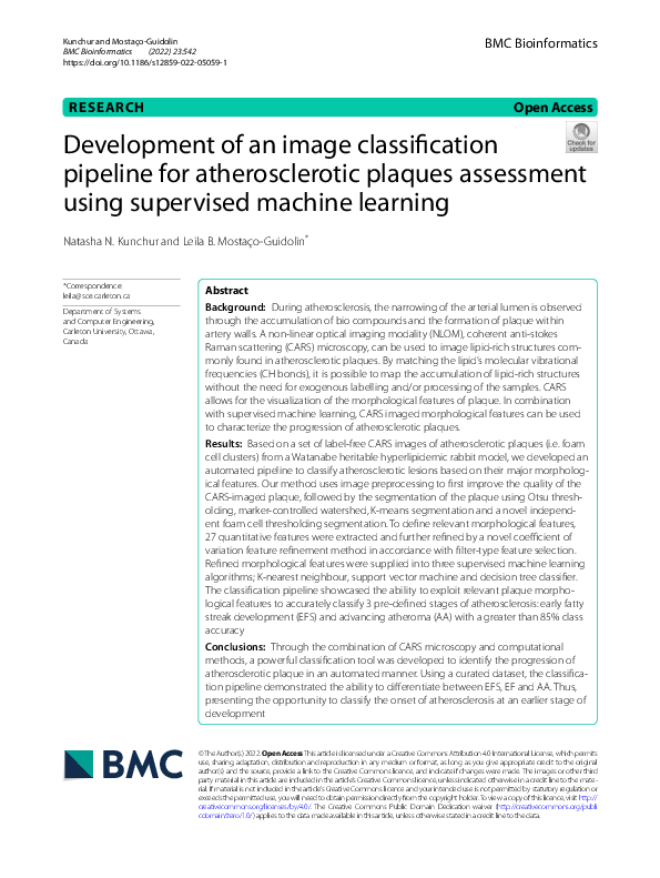 (PDF) Development of an image classification pipeline for atherosclerotic plaques assessment ...