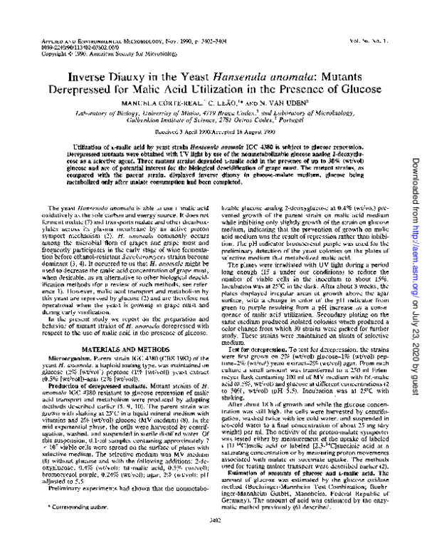 (PDF) Inverse Diauxy in the Yeast Hansenula anomala : Mutants ...