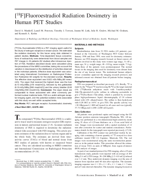 (PDF) [18F]fluoroestradiol radiation dosimetry in human PET studies