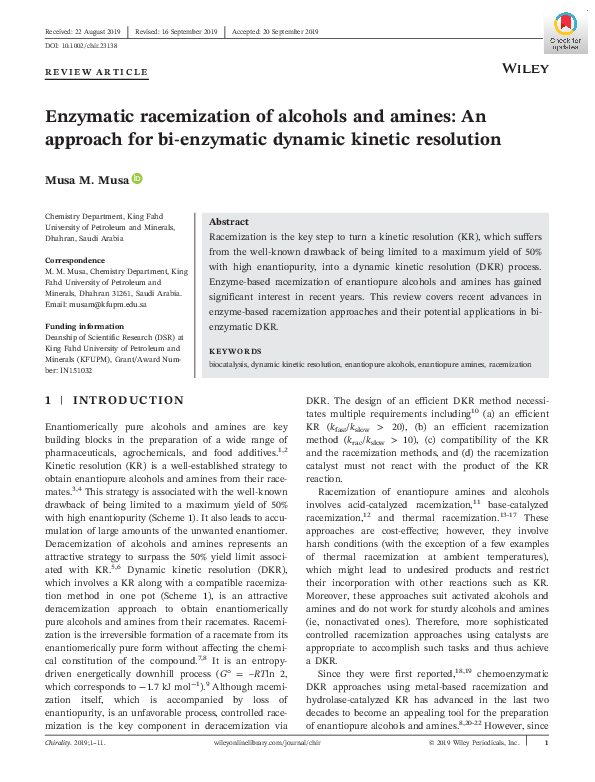 (PDF) Enzymatic racemization of alcohols and amines: An approach for bi ...
