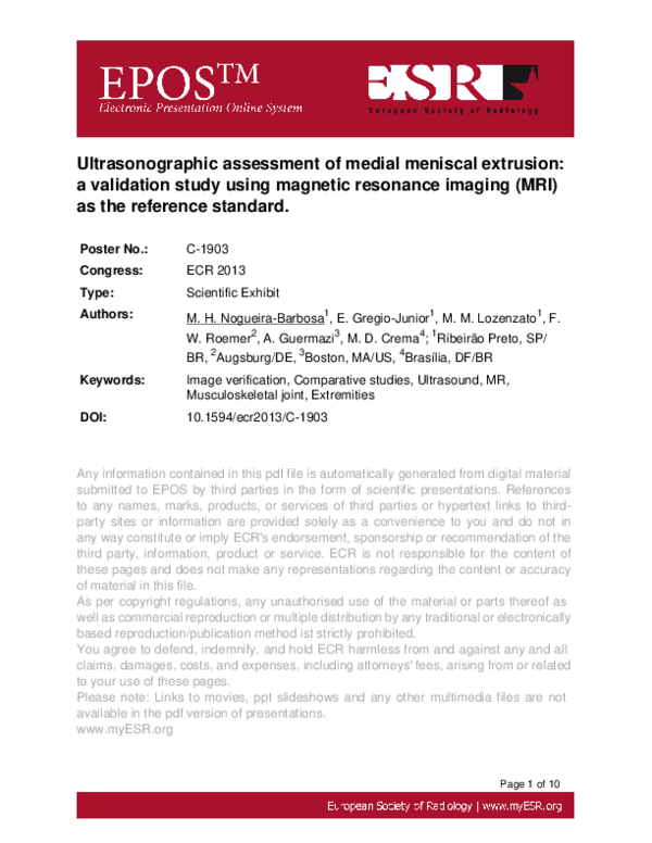 (PDF) Ultrasonographic Assessment of Medial Meniscal Extrusion: A Validation Study Using ...