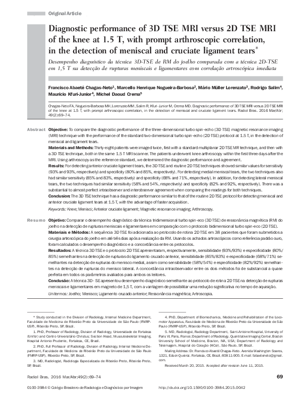 (PDF) Diagnostic performance of 3D TSE MRI versus 2D TSE MRI of the ...