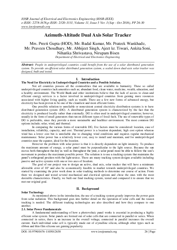 (PDF) Azimuth-Altitude Dual Axis Solar Tracker