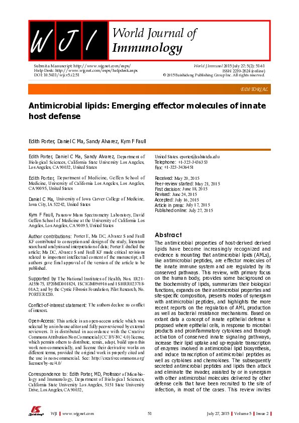 (PDF) Antimicrobial lipids: Emerging effector molecules of innate host ...