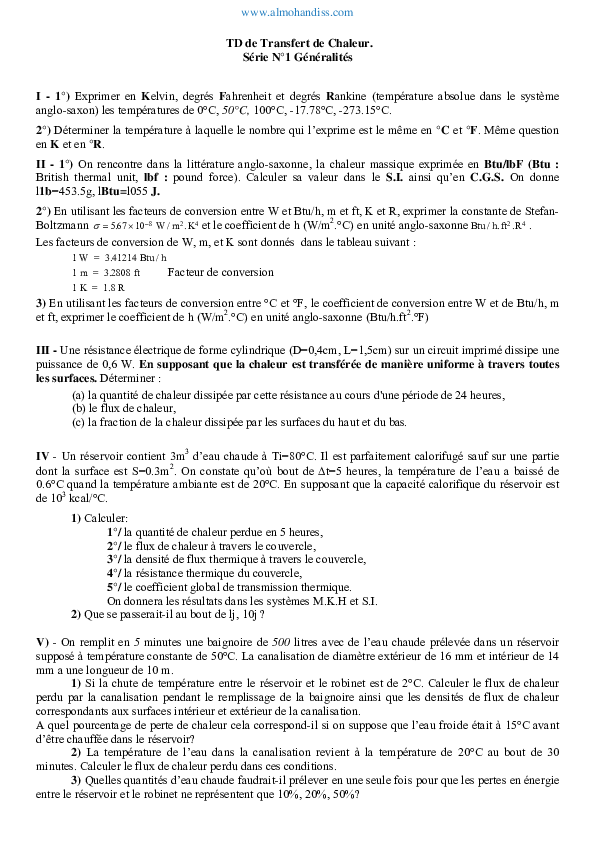 (PDF) Transfert thermique exercices corrigés