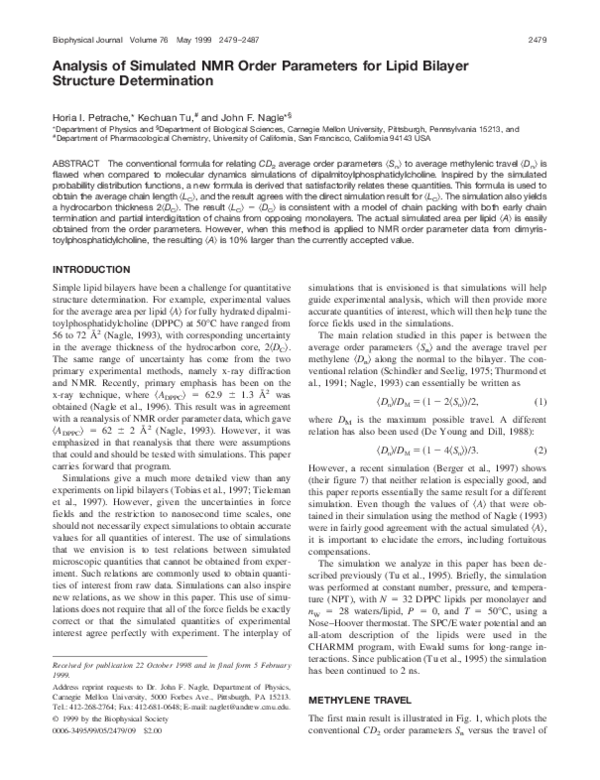 (PDF) Analysis of Simulated NMR Order Parameters for Lipid Bilayer ...