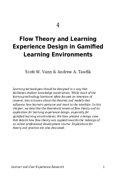 (PDF) Flow Theory and Learning Experience Design in Gamified Learning Environments