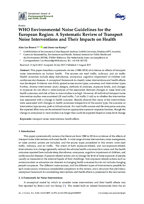 (PDF) WHO Environmental Noise Guidelines for the European Region: A ...