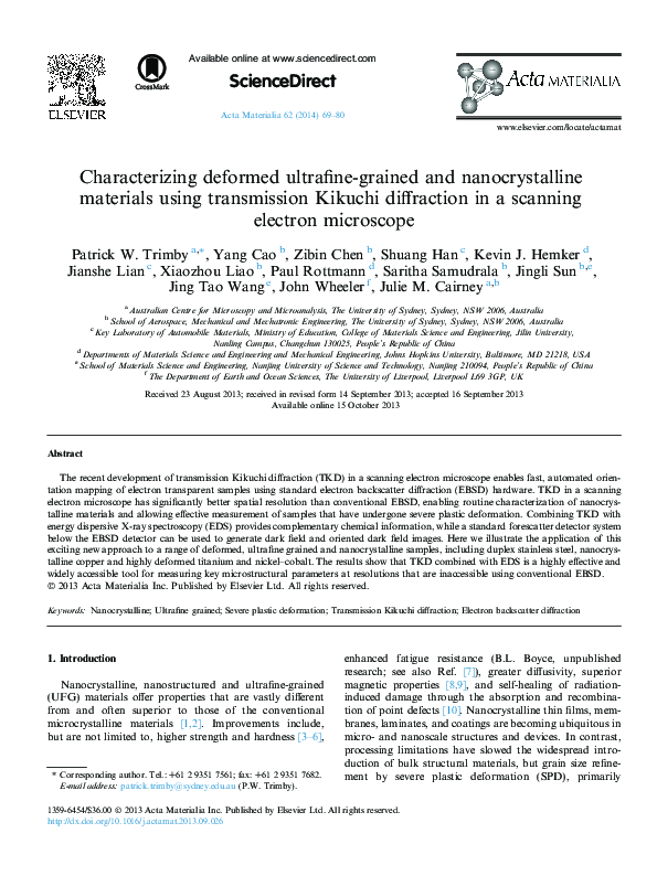 (PDF) Characterizing deformed ultrafine-grained and nanocrystalline materials using transmission ...