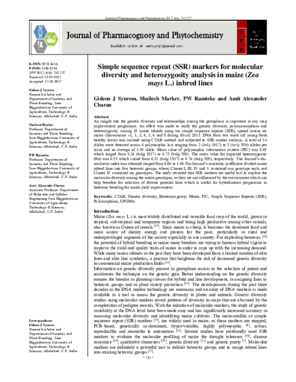 (PDF) Simple sequence repeat (SSR) markers for molecular diversity and heterozygosity analysis ...