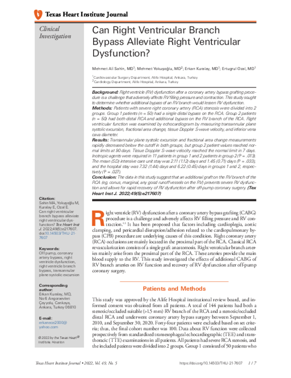 (PDF) Can Right Ventricular Branch Bypass Alleviate Right Ventricular ...