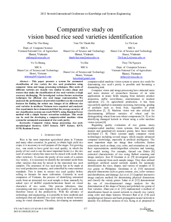 (PDF) Comparative Study on Vision Based Rice Seed Varieties Identification