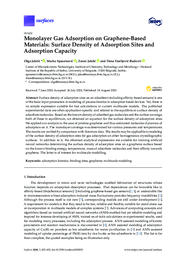 (PDF) Monolayer Gas Adsorption on Graphene-Based Materials: Surface ...