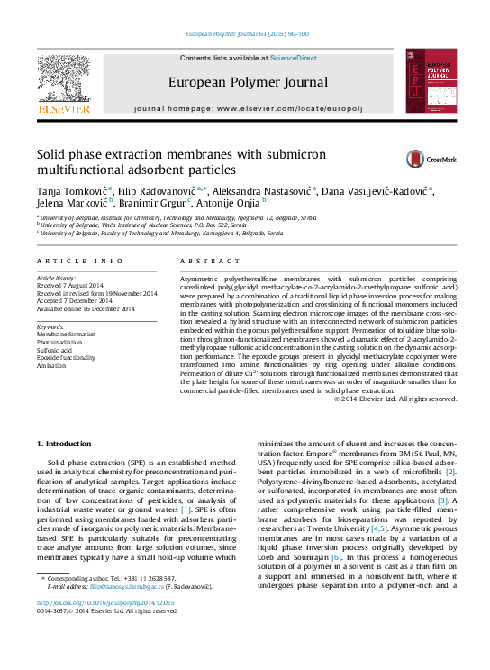 (PDF) Solid phase extraction membranes with submicron multifunctional ...