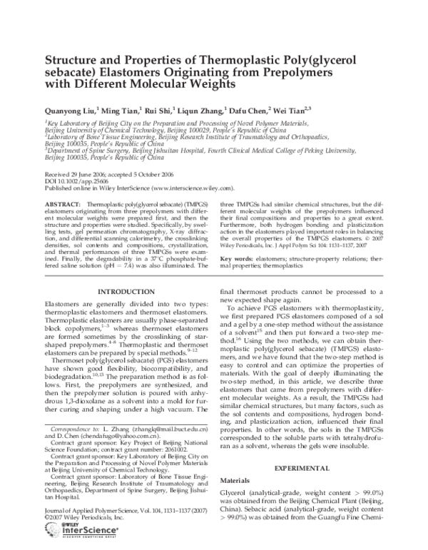 (PDF) Structure and properties of thermoplastic polyurethanes based on ...