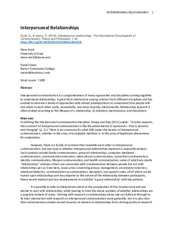 (PDF) Interpersonal Relationships