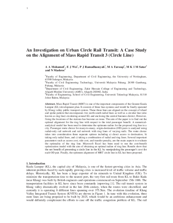 (PDF) An Investigation on Urban Circle Rail Transit: A Case Study on ...