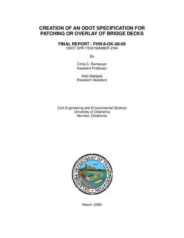 (PDF) Creation of an ODOT Specification for Patching or Overlay of ...