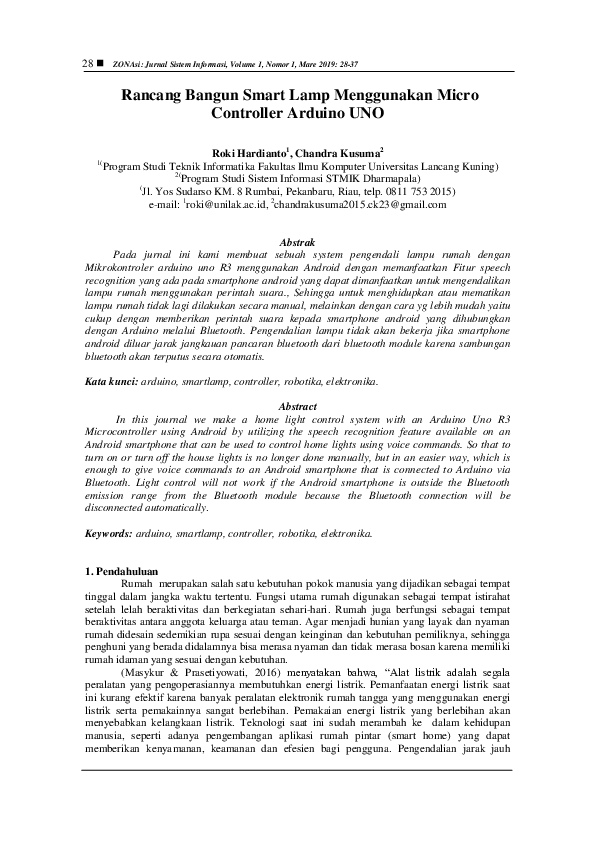 Pdf Rancang Bangun Smart Lamp Menggunakan Micro Controller Arduino Uno