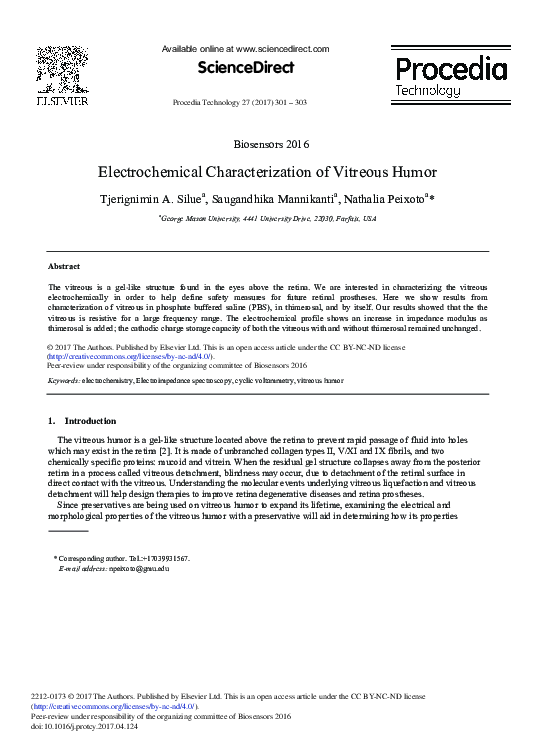 (PDF) Electrochemical Characterization of Vitreous Humor