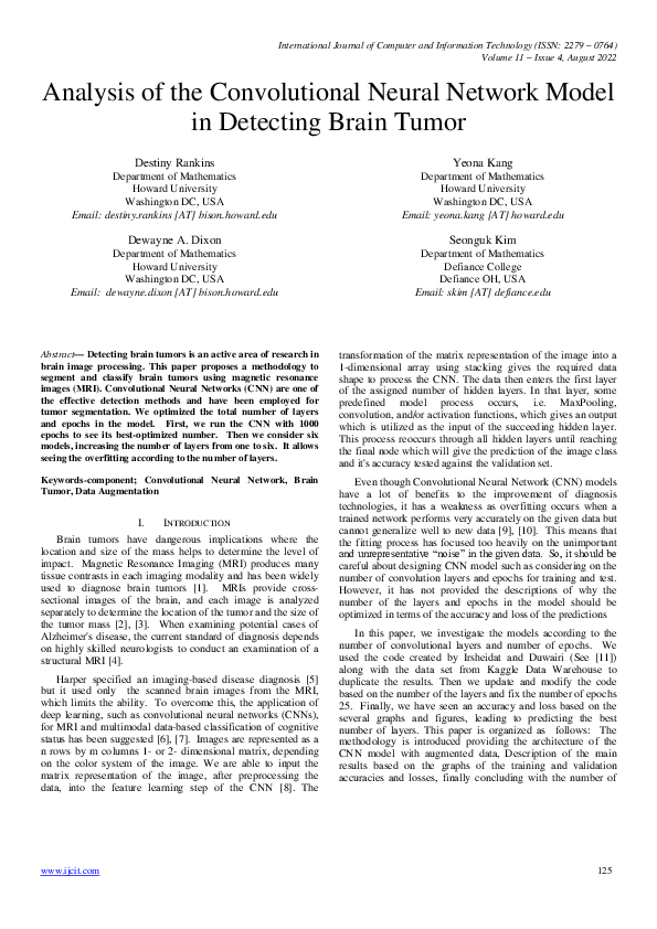 Pdf Analysis Of The Convolutional Neural Network Model In Detecting Brain Tumor Dewayne