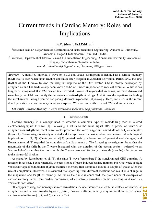(PDF) Current trends in Cardiac Memory Roles and and implications