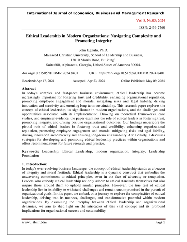 (PDF) Ethical Leadership in Modern Organizations: Navigating Complexity ...