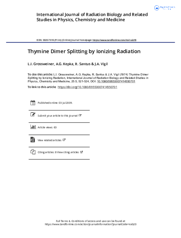 (PDF) Thymine Dimer Splitting by Ionizing Radiation