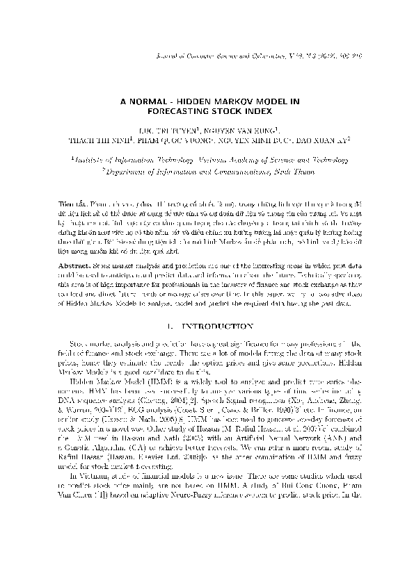 Pdf A Normal Hidden Markov Model Model In Forecasting Stock Index