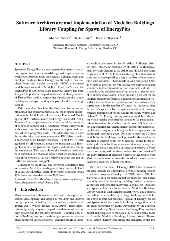 Pdf Software Architecture And Implementation Of Modelica Buildings Library Coupling For Spawn