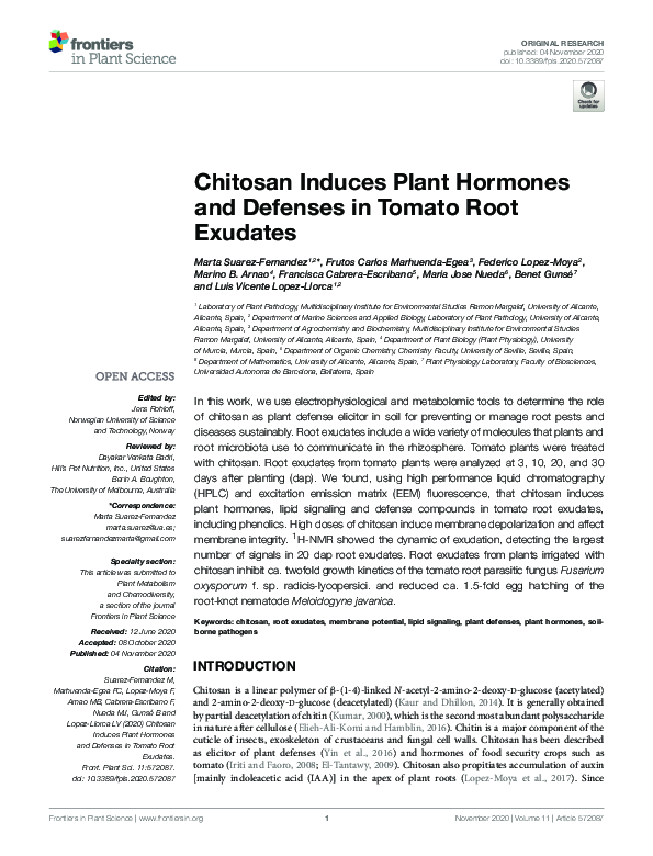 (PDF) Chitosan Induces Plant Hormones and Defenses in Tomato Root Exudates