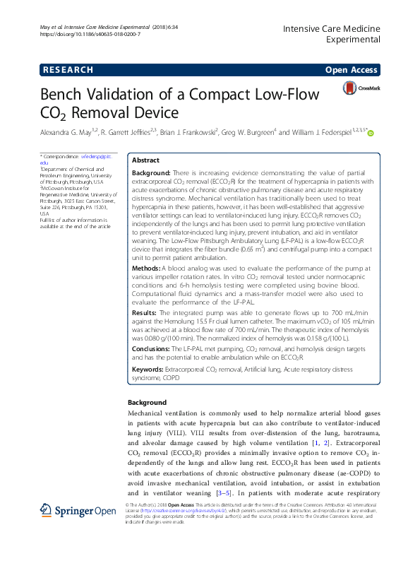 (PDF) Bench Validation of a Compact Low-Flow CO2 Removal Device