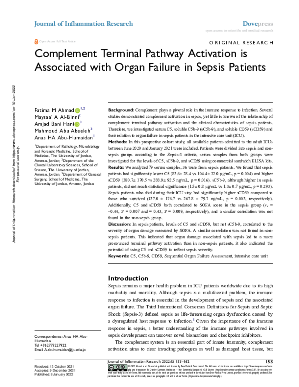Pdf Complement Terminal Pathway Activation Is Associated With Organ